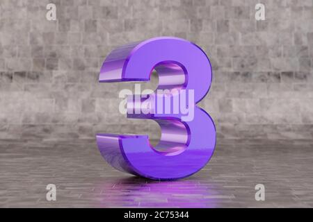 Violet 3d number 7. Glossy indigo number on tile background. Metallic ...
