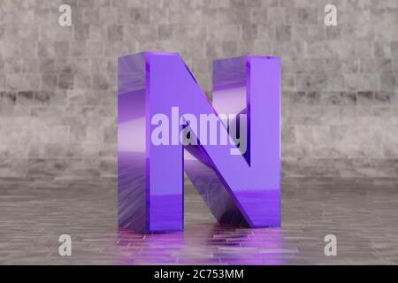 Violet 3d letter L uppercase. Glossy indigo letter on tile background ...