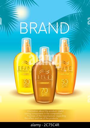 Set of sunscreen products. SPF summer skincare product design. SPF 50 ...