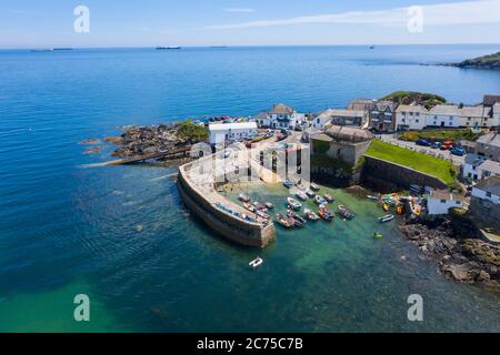 Aerial photograph of Coverack, Lizard, Cornwall, England, United ...