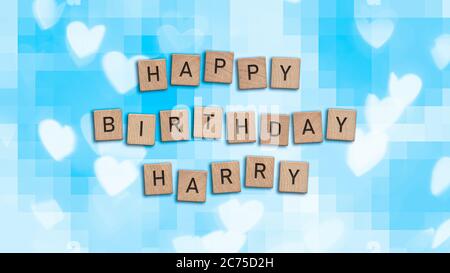 Postcard blue boy's birthday. Invitation, congratulations. Balloons in ...