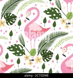 Colorful Pink Flamingo Seamless Pattern Background. Vector Illustration ...