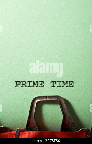 Prime time text written with a typewriter Stock Photo - Alamy