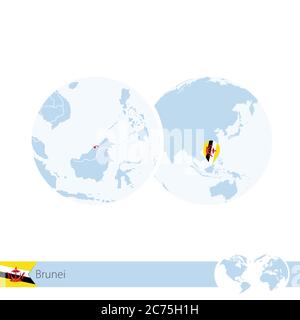 Bahrain on world globe with flag and regional map of Bahrain. Vector ...