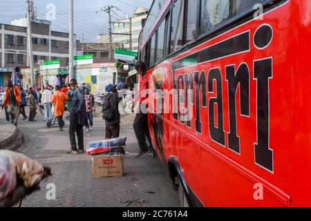 Public transport vans at a bus station in Antananarivo, Madagascar ...