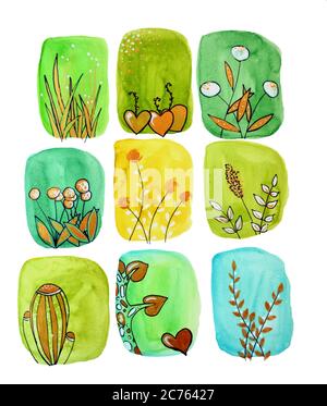 Watercolor abstract geometric shapes set, Abstract elements. orange ...