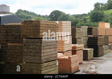 Sawn and planed stacked timber in sawmill yard, Cerknica, Slovenia ...