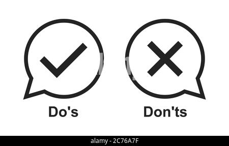 Do and Dont check tick mark and red cross icons isolated on transparent background. Vector Do s ...