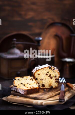 Fresh Homemade Rustic Bread Loaf On Dark Table With Flour Dust Stock ...