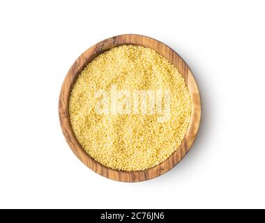 Bowl of uncooked couscous isolated on white background Stock Photo - Alamy