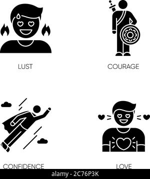 Emotions and personality traits black glyph icons set on white space ...