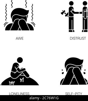 Human feelings black glyph icons set on white space. Psychological ...