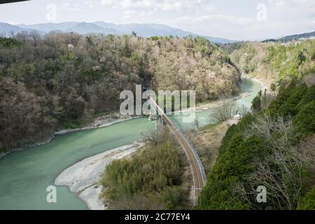 Iida, Nagano, Japan, 04/11/2020 , View of the tenryu gorge from the ...