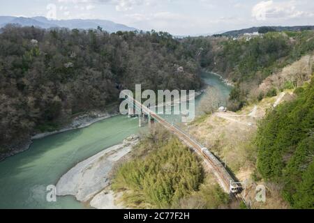Iida, Nagano, Japan, 04/11/2020 , View of the tenryu gorge from the ...