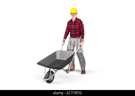 smiley worker with a wheelbarrow Stock Photo - Alamy
