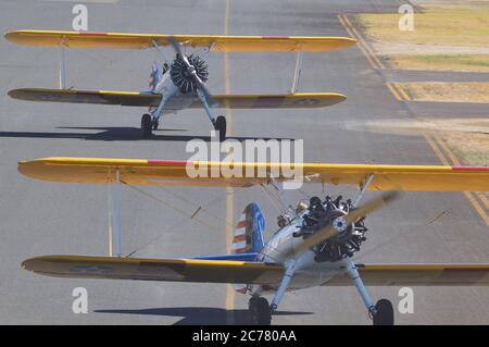 An air to air portrait of two restored 1940's US Navy Boeing Stearman ...