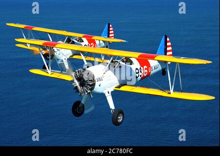 An air to air portrait of two restored 1940's US Navy Boeing Stearman ...