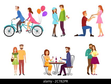 Flat cartoon characters lovers couple romantic date,vector illustration ...