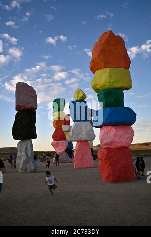 Seven Magic Mountains, artwork, totems made of boulders, by Ugo ...