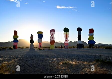 Seven Magic Mountains, artwork, totems made of boulders, by Ugo ...