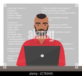 Programmer working writing code on computer isolated on white ...