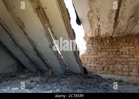 Old destroyed building. Broken ceiling. Destruction and consequences of ...