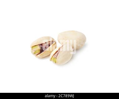 Salted open inshell pistachios isolated on a white background, tasty ...