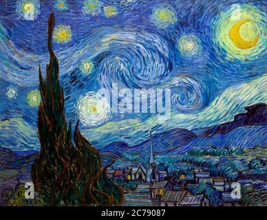 The starry night, 1889, painting by Vincent van Gogh, MOMA, museum of ...
