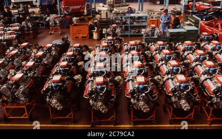 The Ferrari production line at the Maranello Factory in Italy 1987 ...