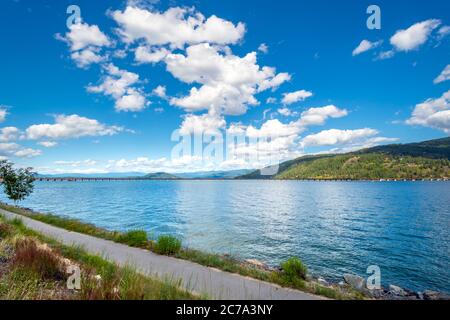 View of Lake Pend Oreille and Long Bridge at Sandpoint Stock Photo - Alamy