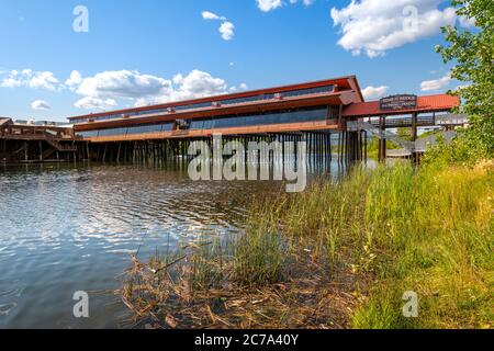 Cedar Street Bridge Public Market in Sandpoint Idaho is an old covered ...