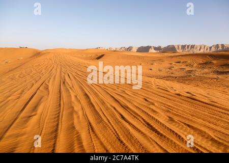 Red sand dunes called Red Sands south of Riyadh. You can see the lanes ...