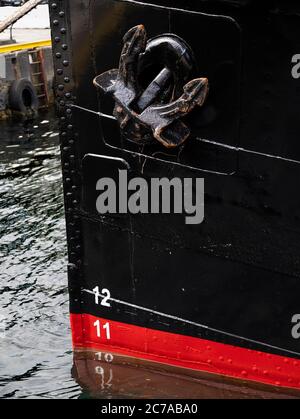 Detail from bow of veteran passenger steam ship Stord 1, built 1913 ...