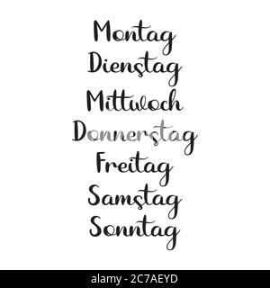 Lettering in German, days of the week - Monday, Tuesday, Wednesday ...