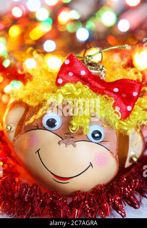 funny christmas chimpanzee monkey smiling and wearing a santa claus hat ...