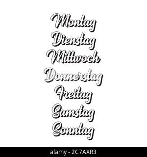 Hand Lettered Days of the Week in German. Translated Monday, Tuesday ...