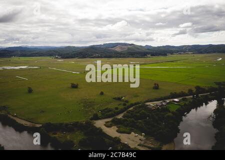 Coquille River Valley in Southern Oregon, Coos County, aerial view ...
