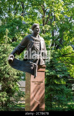 A bronze statue in a park of Mirzo Ulugbek, a great leader from ...