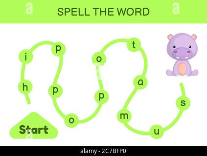 Maze for kids. Spelling word game template. Learn to read word horse ...