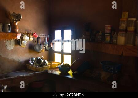 The kitchen inside a mud hut in the village of Bahir Dah, Ethiopia ...