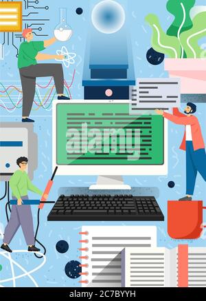 Scientific vector illustration quantum computer technology. Plexus ...