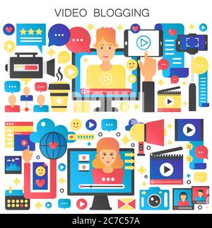 Laptop online forum icon flat vector. Business chat. Social meeting ...