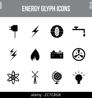 Unique energy vector glyph icon set Stock Vector Image & Art - Alamy