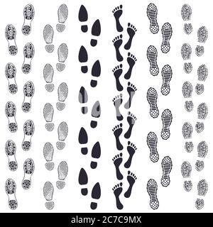 Footsteps track routes. Footprint trail, footstep imprint way route and ...