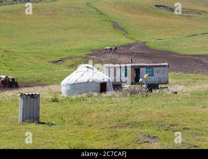 Traditional yurt in the wide landscape of Central Asia Stock Photo - Alamy