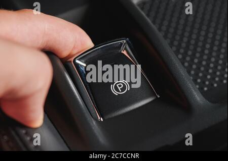 Parking brake of a modern car. Electronic handbrake. Modrn car hand ...