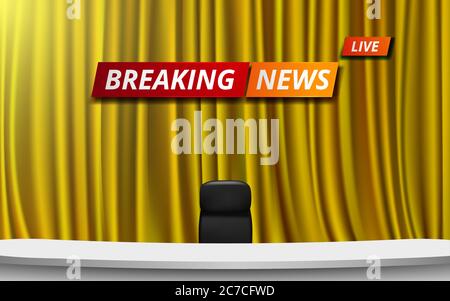 white table and chair with breaking news live on lcds background in the ...