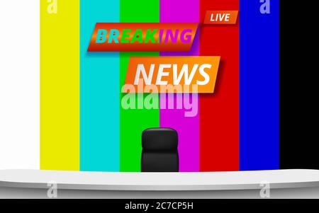 white table and breaking news on lcds background in the news studio ...