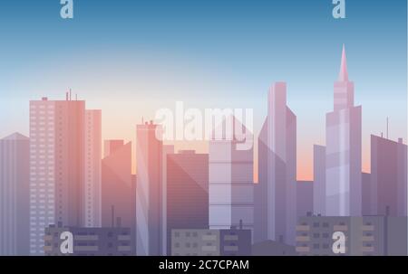 Realistic, soft cartoon cityscape vector background. Beautiful skyline ...
