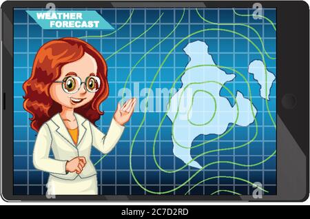 Anchorman reporting weather forecast on tablet screen isolated ...
